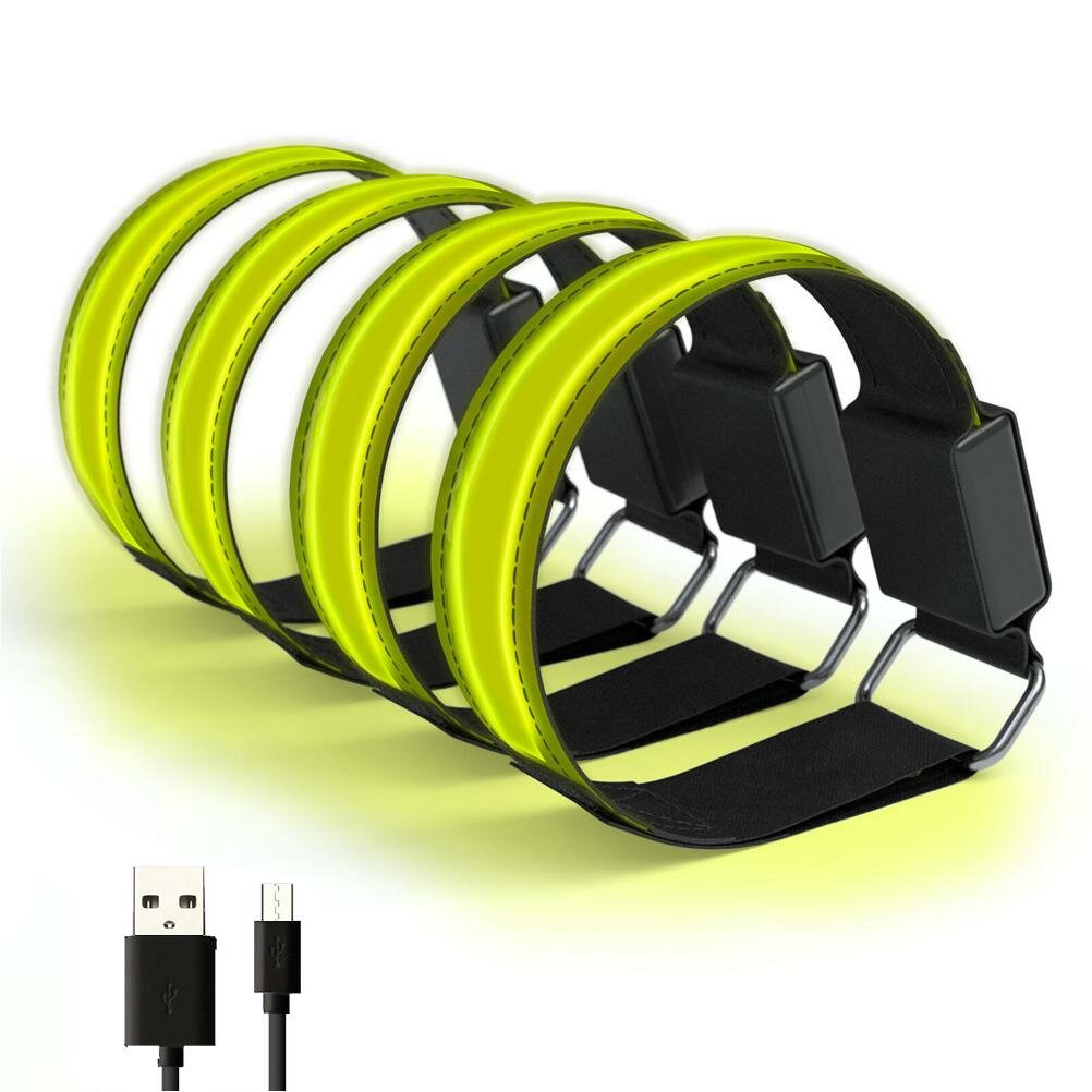 4 шт. светодиодный браслет USB перезаряжаемый светоотражающий браслет регулируемые защитные светящиеся нарукавники для бега на открытом воздухе велоспорта