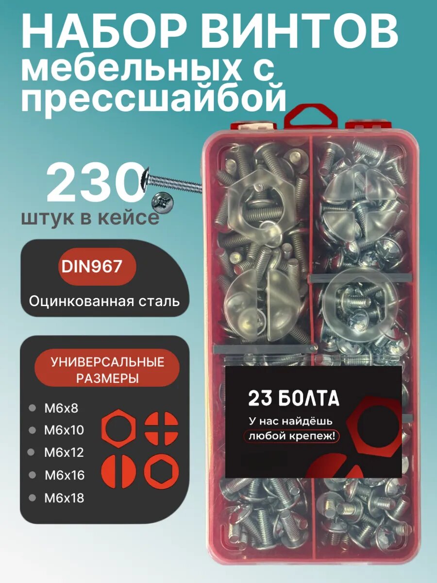 Винты с прессшайбой М6 мебельные DIN967 органайзер набор 1