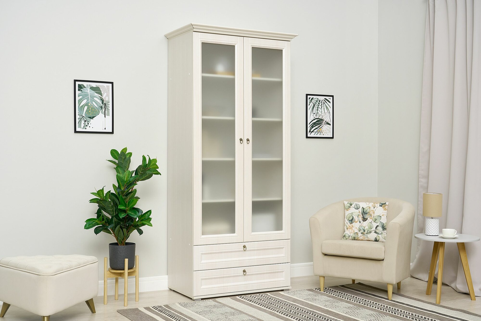 Престиж-1 Шкаф со стеклом (Сандал светлый)