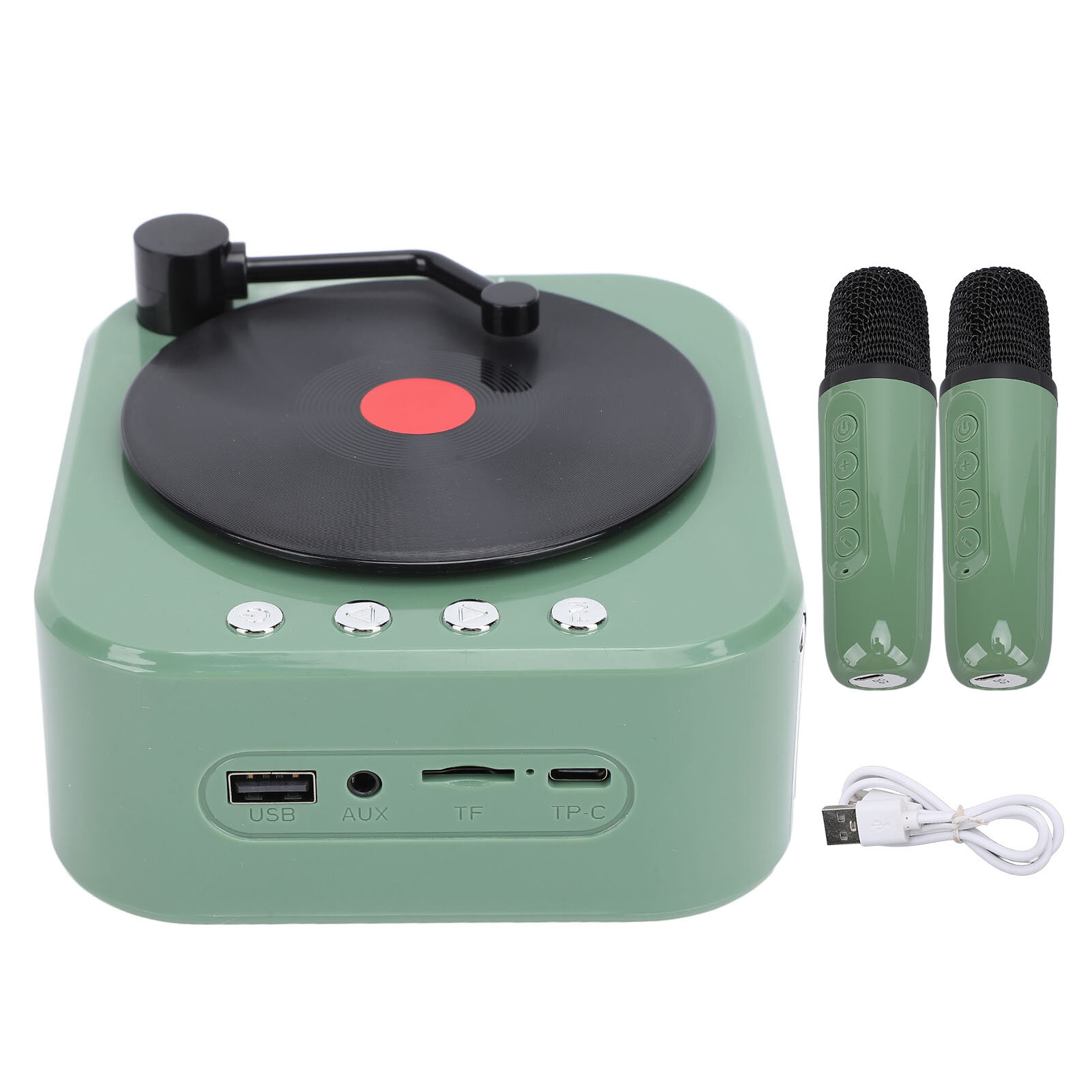 Bluetooth-динамик-проигрыватель, 3 режима, Hi-Fi стереозвук, ретро, портативный, с двумя микрофонами, зеленый