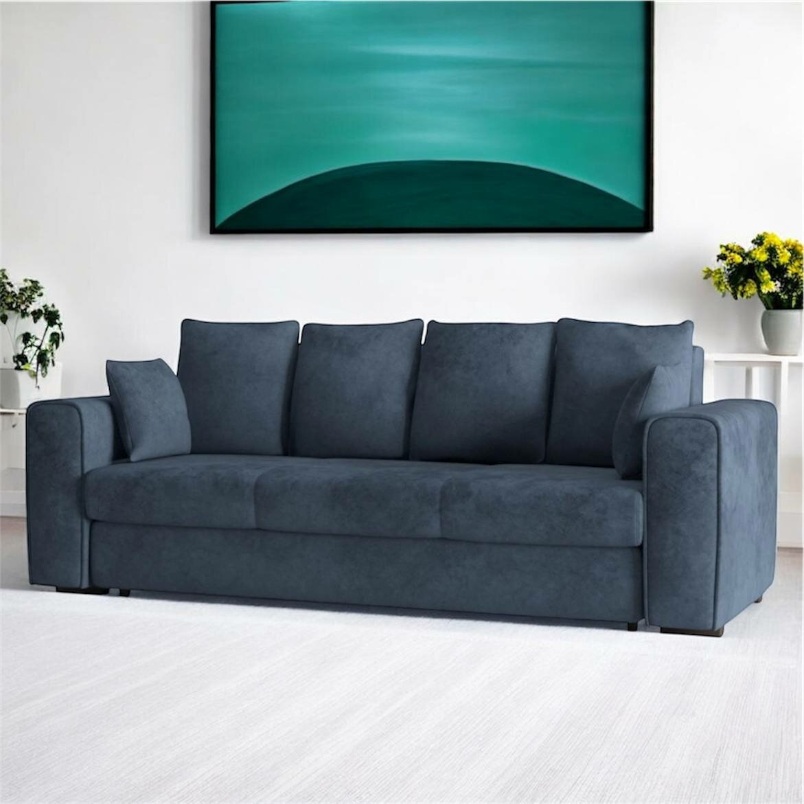 Диван-кровать Giverny, Независимый пружинный блок, Механизм еврокнижка, Антивандальный велюр, цвет синий