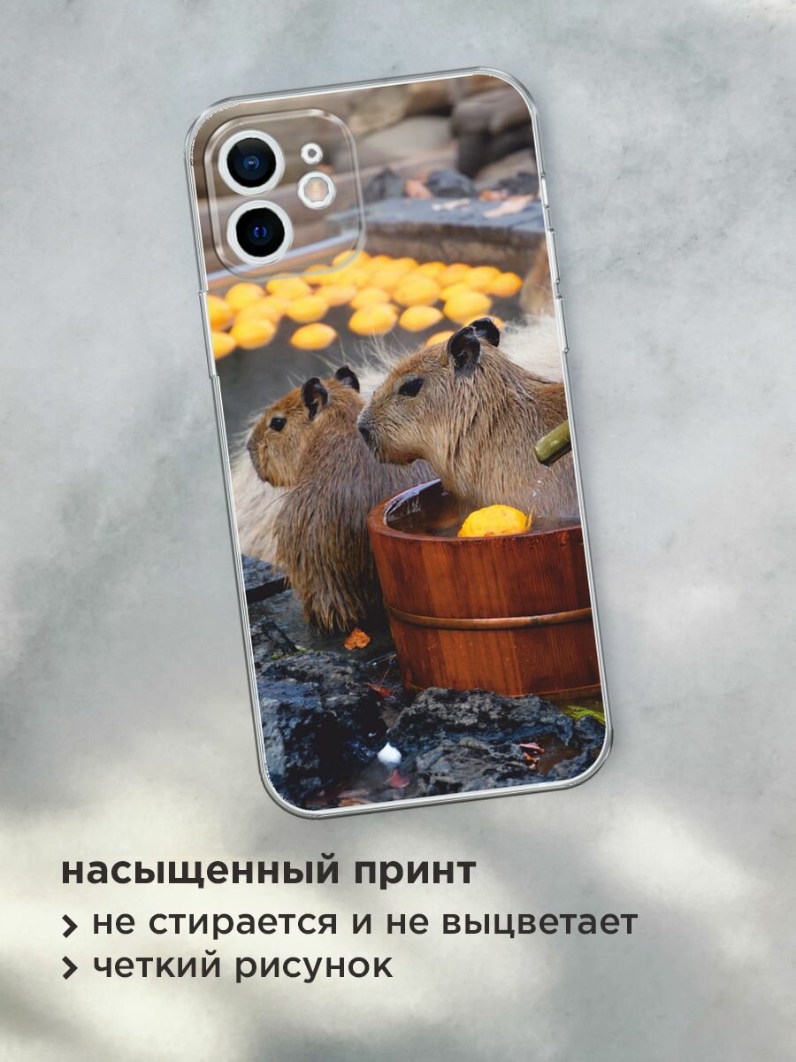 Чехол на Apple iPhone 12 mini / Айфон 12 Мини с принтом "Капибары отмокают" — фото 1