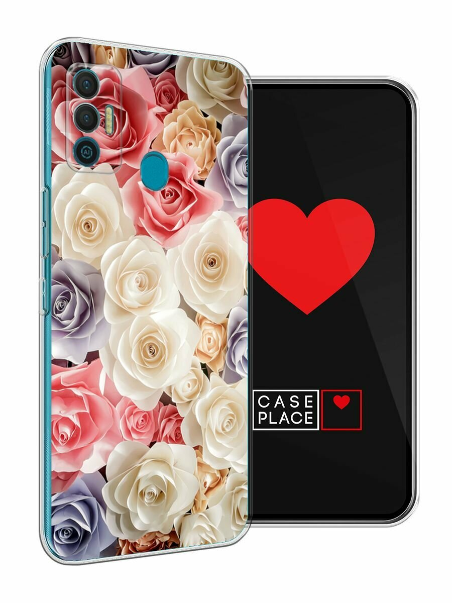 Чехол на Tecno Spark 7 / Техно Спарк 7 с принтом "Пастельные розы" — фото 1