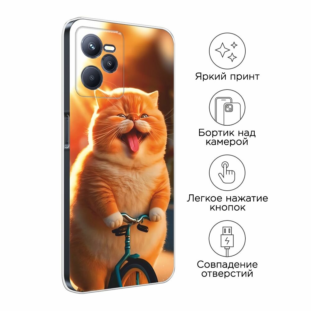 Силиконовый чехол на Realme C35 / Реалми C35 с принтом "Кот на велике" — фото 1