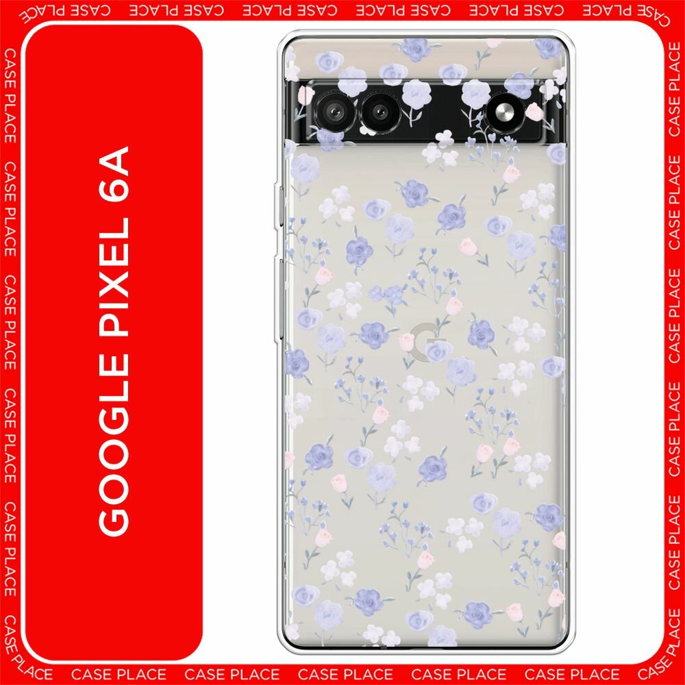 Чехол на Google Pixel 6A / Гугл Пиксель 6A с принтом "Сиреневые розы паттерн", прозрачный