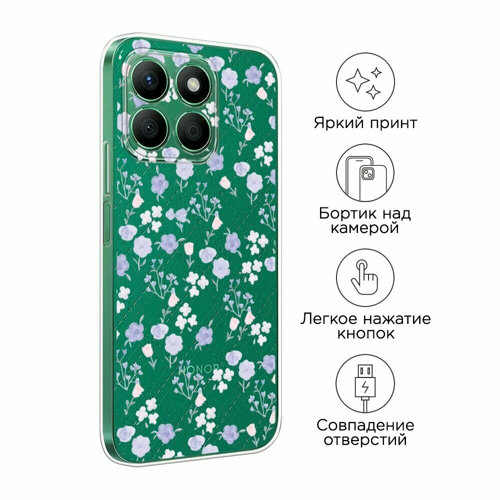 Чехол на Honor X8B / Хонор X8B с принтом "Сиреневые розы паттерн", прозрачный — фото 1