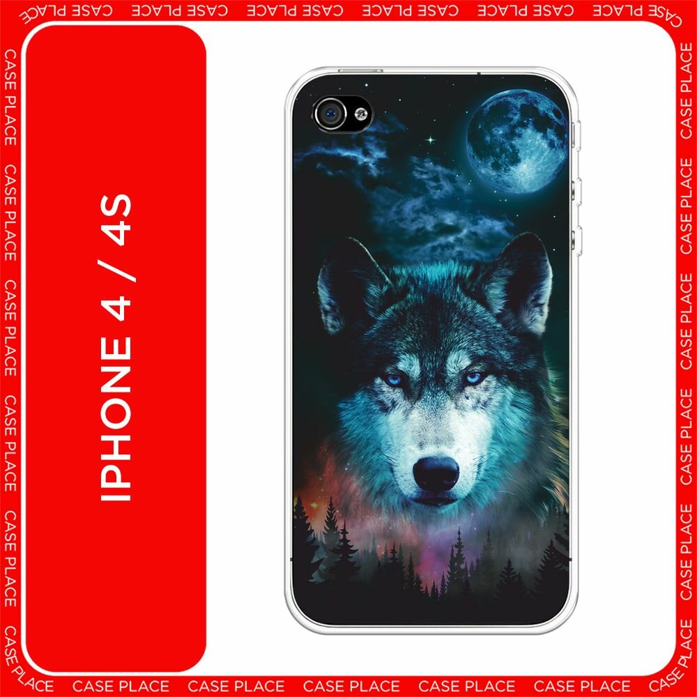 Чехол на Apple iPhone 4/4S / Айфон 4/4S с принтом "Лунный волк"