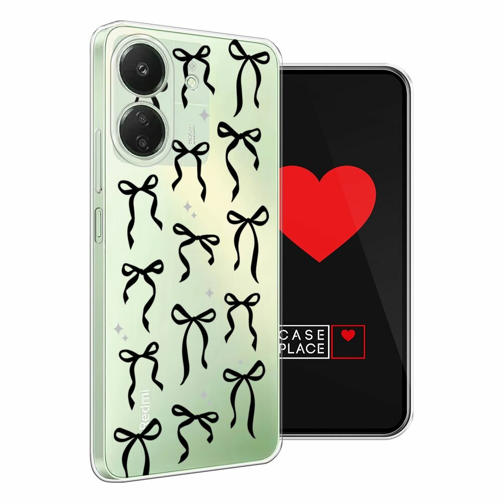 Чехол на Xiaomi Redmi 13C/Poco C65 / Сяоми Редми 13C/Поко С65 с принтом "Black bows", прозрачный — фото 1