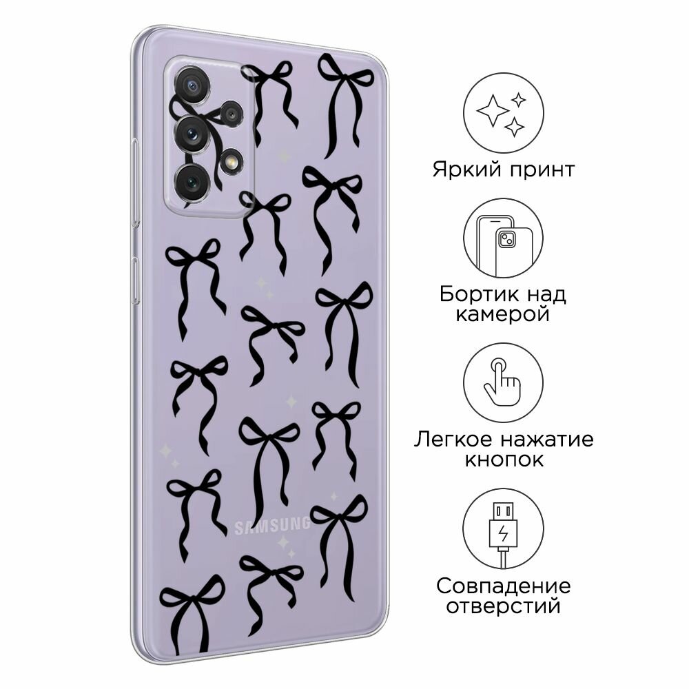 Чехол на Samsung Galaxy A73 / Самсунг Галакси А73 с принтом "Black bows", прозрачный — фото 1