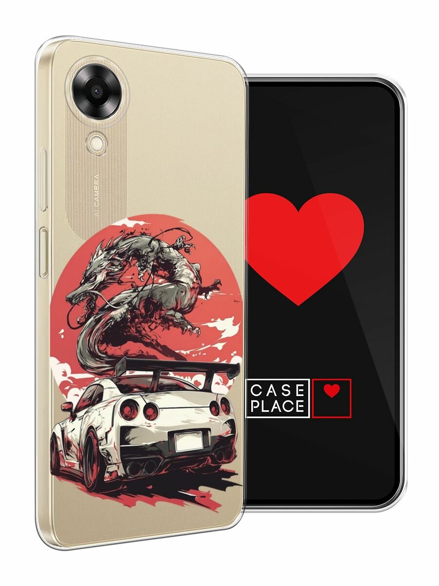 Чехол на Oppo A17K / Оппо A17K с принтом "Car and dragon", прозрачный — фото 1