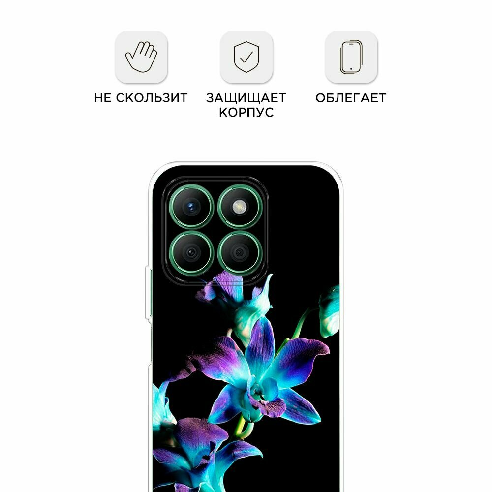 Чехол на Honor X8B / Хонор X8B с принтом "Синий цветок на черном" — фото 1