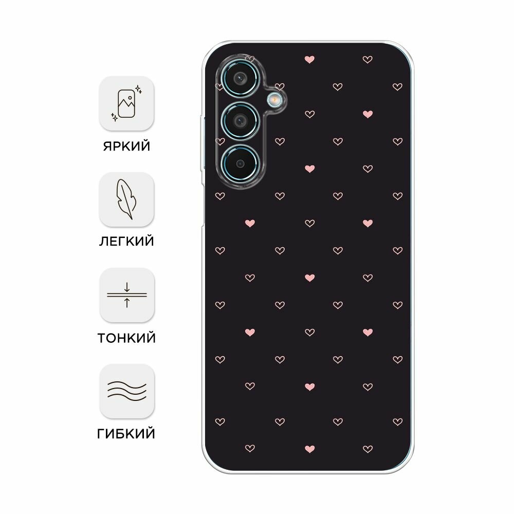 Чехол на Samsung Galaxy M35 / Самсунг Галакси M35 с принтом "Черный фон и сердечки" — фото 1