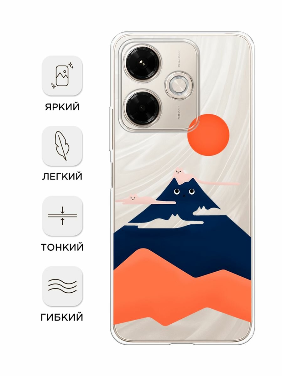 Чехол на Xiaomi Redmi 13X / Сяоми Редми 13X с принтом "Кот-гора", прозрачный — фото 1