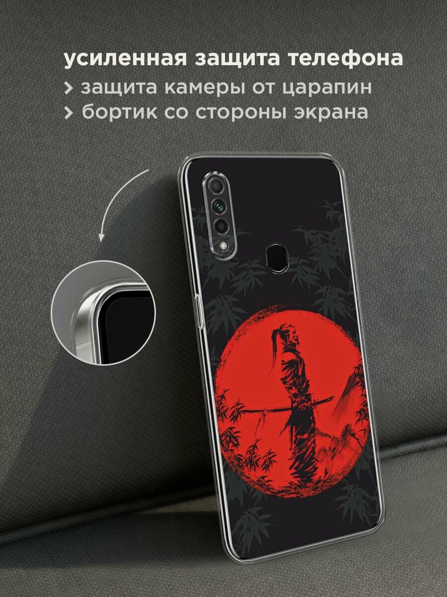 Чехол на Oppo A31 / Оппо А31 с принтом "Самурай на красном фоне" — фото 1