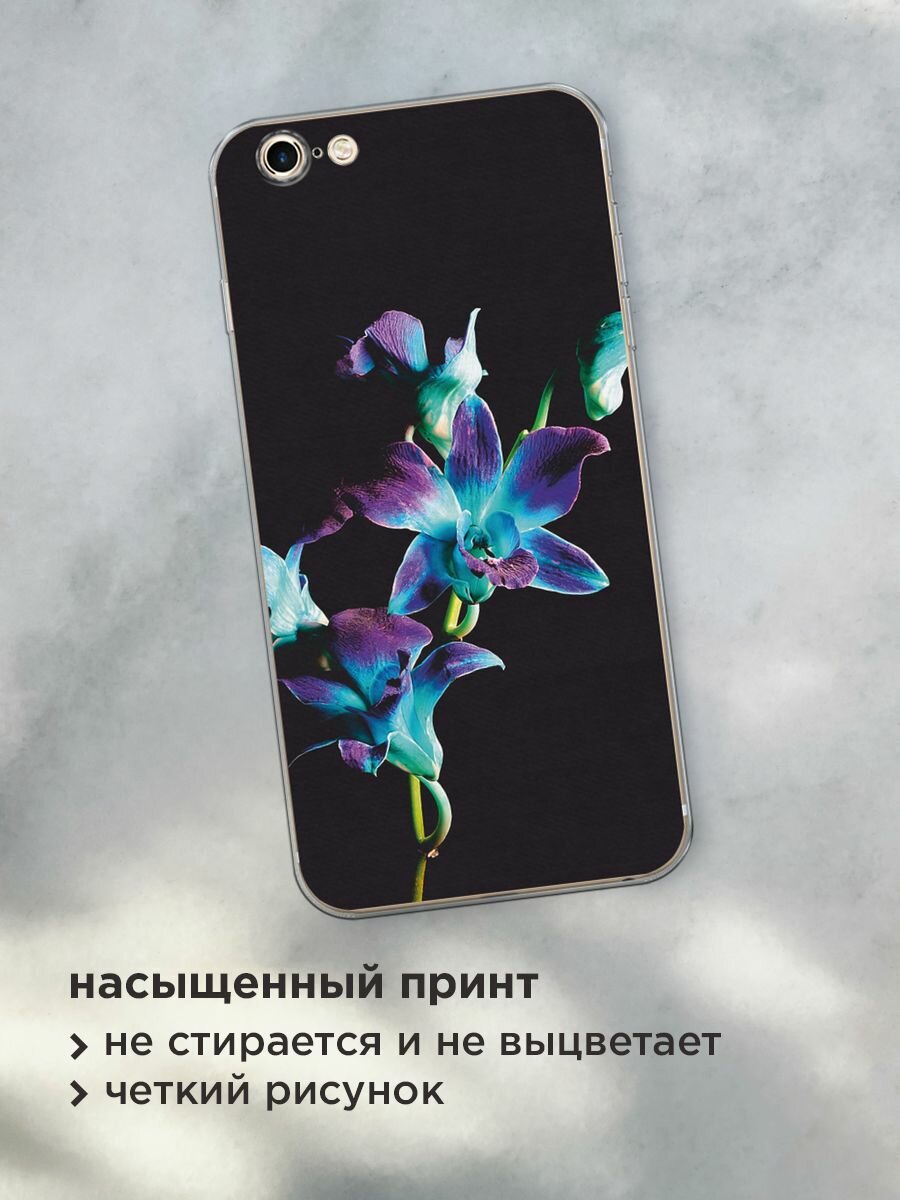 Чехол на Apple iPhone 6 Plus/6S Plus / Айфон 6 Плюс/Айфон 6С Плюс с принтом "Синий цветок на черном" — фото 1