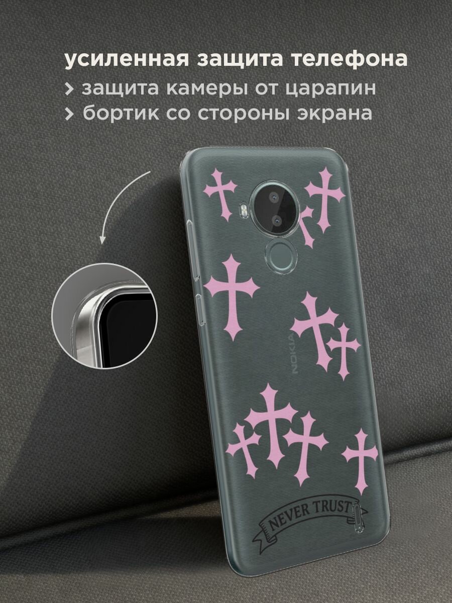 Чехол на Nokia C30 / Нокия C30 с принтом "Розовые кресты", прозрачный — фото 1
