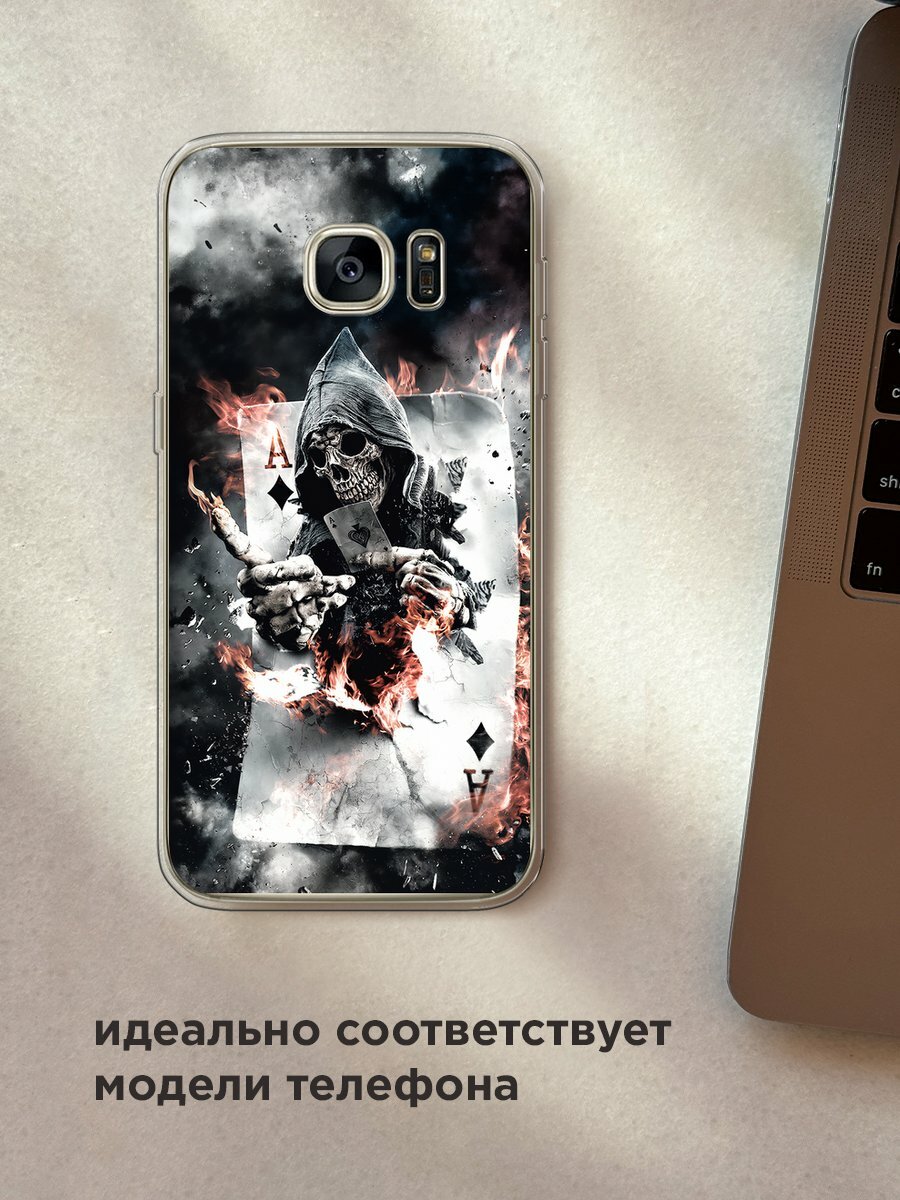 Чехол на Samsung Galaxy S7 / Самсунг Галакси С 7 с принтом "Карты черепа в капюшоне" — фото 1