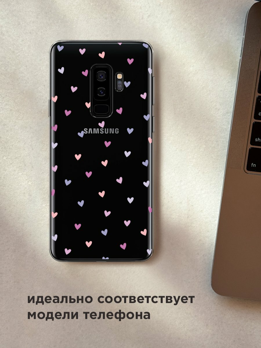 Чехол на Samsung Galaxy S9 + / Самсунг Галакси С9 Плюс с принтом "Пастельные сиреневые сердечки", прозрачный — фото 1