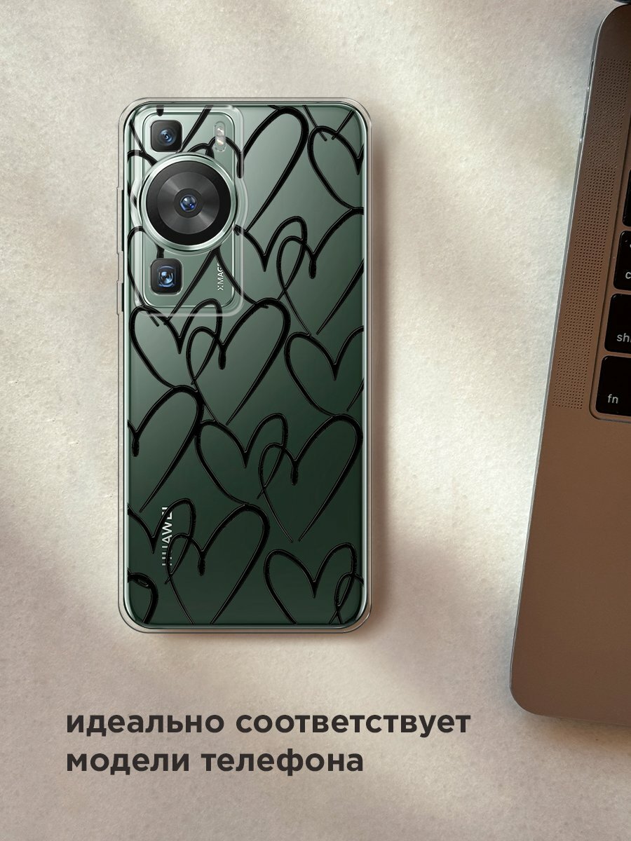 Чехол на Huawei P60/P60 Pro / Хуавей P60/P60 Про с принтом "Hearts doodle black 1" — фото 1