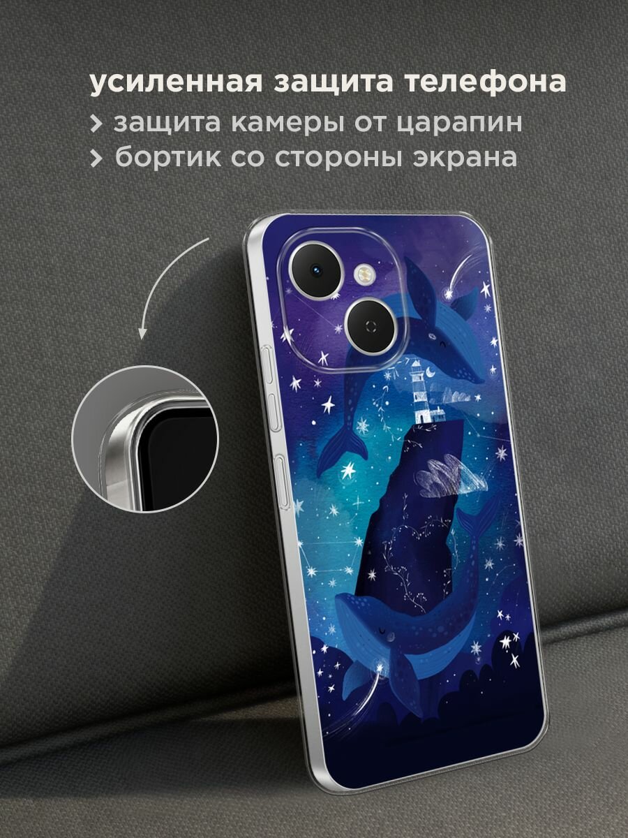 Чехол на Tecno Spark 40C / Текно Спарк 40C с принтом "Ночные киты" — фото 1