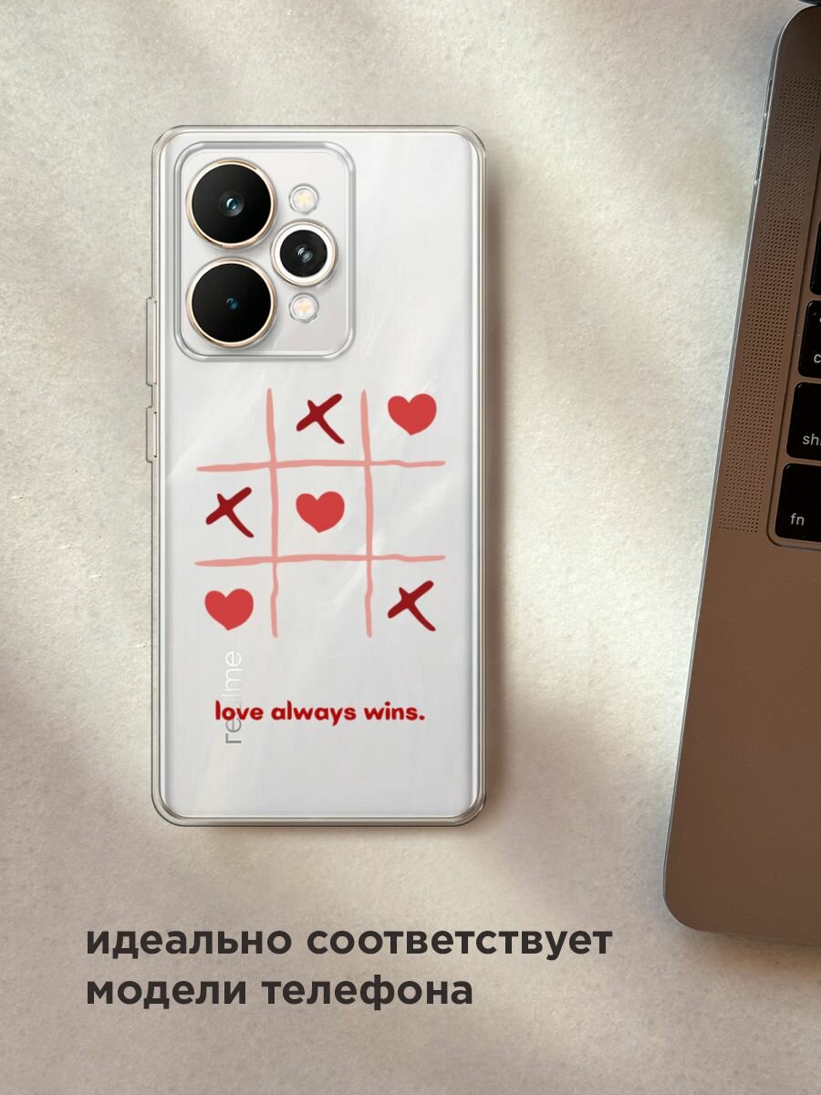 Чехол на Realme 15 Pro / Реалми 15 Про с принтом "love always wins - 14 февраля", прозрачный — фото 1