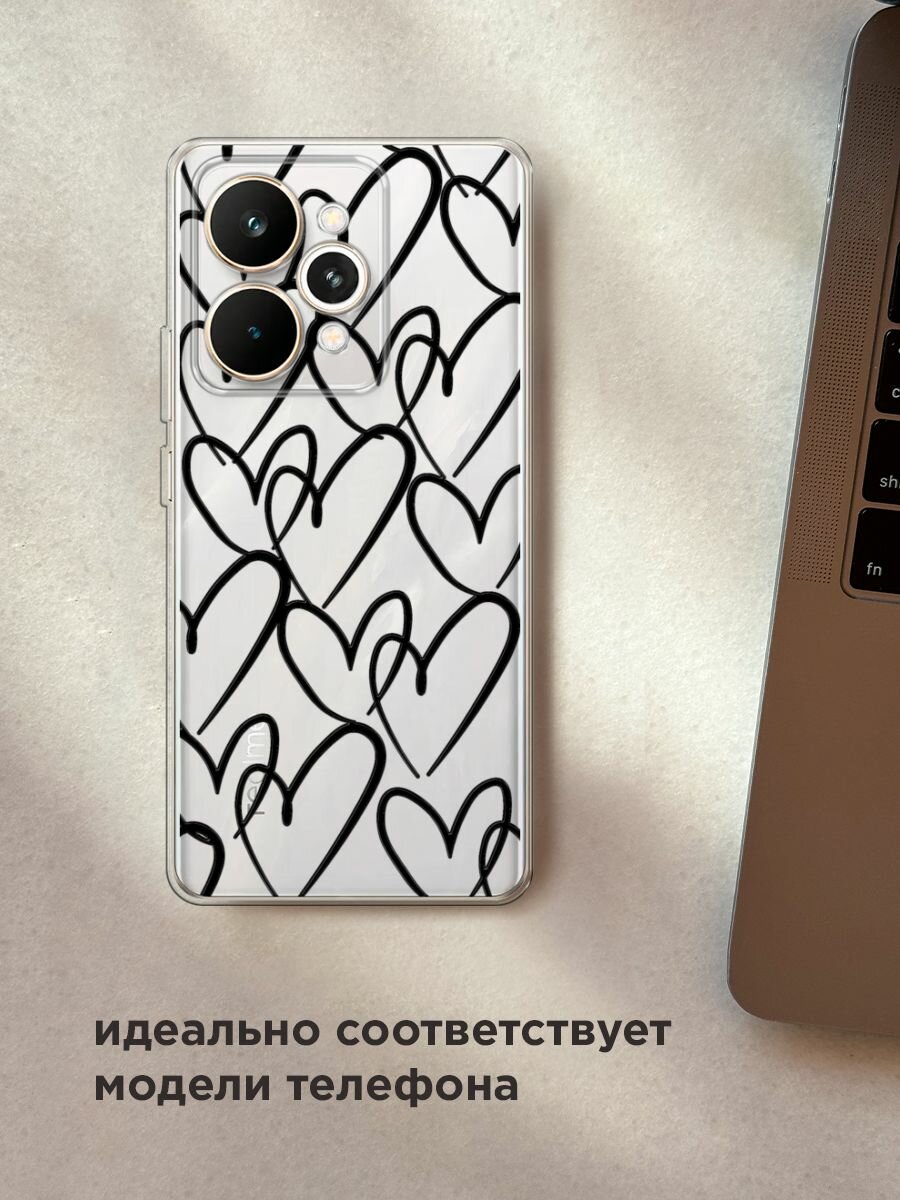 Чехол на Realme 15 Pro / Реалми 15 Про с принтом "Hearts doodle black 1" — фото 1