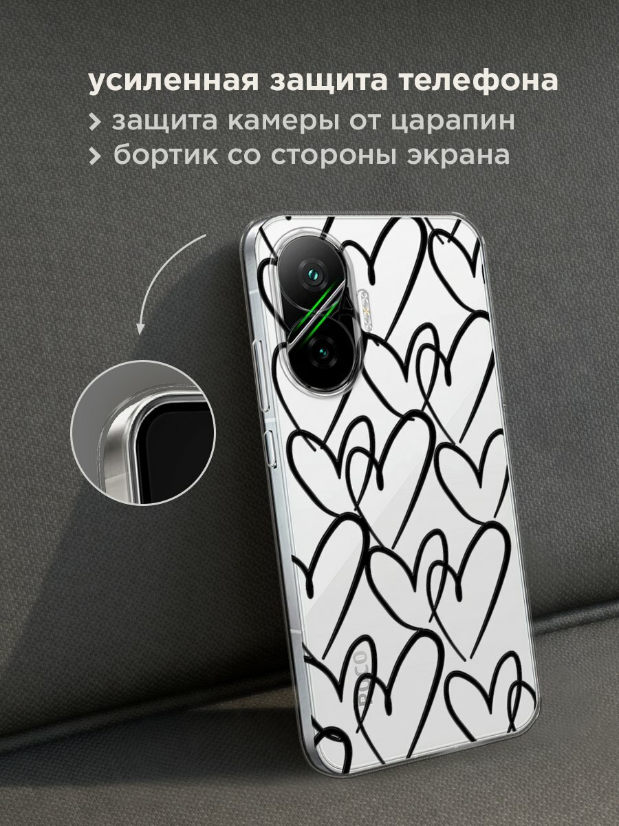 Чехол на Poco F7 / Поко F7 с принтом "Hearts doodle black 1" — фото 1