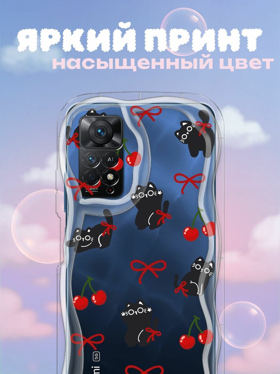 Чехол на Xiaomi Redmi Note 11 Pro/11 Pro 5G/11E Pro/12 Pro 4G / Редми Нот 11 Про с принтом "Котик, вишня и бантики" — фото 1