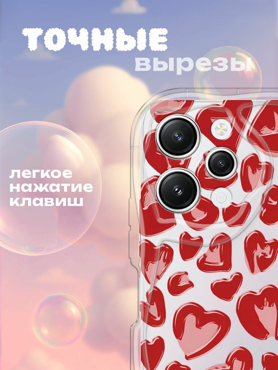 Чехол на Xiaomi Redmi 12 / Редми 12 с принтом Множество красных сердец — фото 1