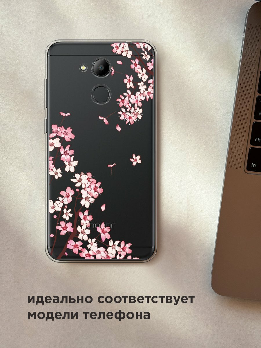 Чехол на Honor 6C Pro / Хонор 6С Про с принтом "Ветви сакуры 1", прозрачный — фото 1