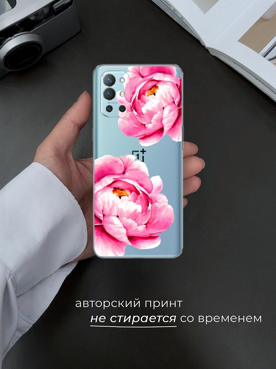 Чехол на OnePlus 9R / ВанПлас 9R с принтом "Open peonies", прозрачный — фото 1