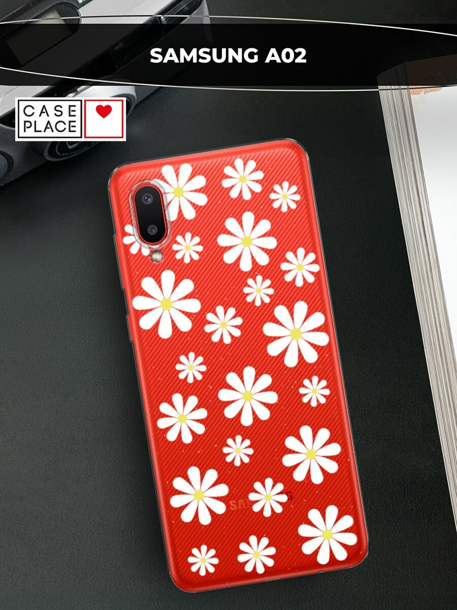 Чехол на Samsung Galaxy A02 / Самсунг Галакси А02 с принтом "Большие ромашки", прозрачный