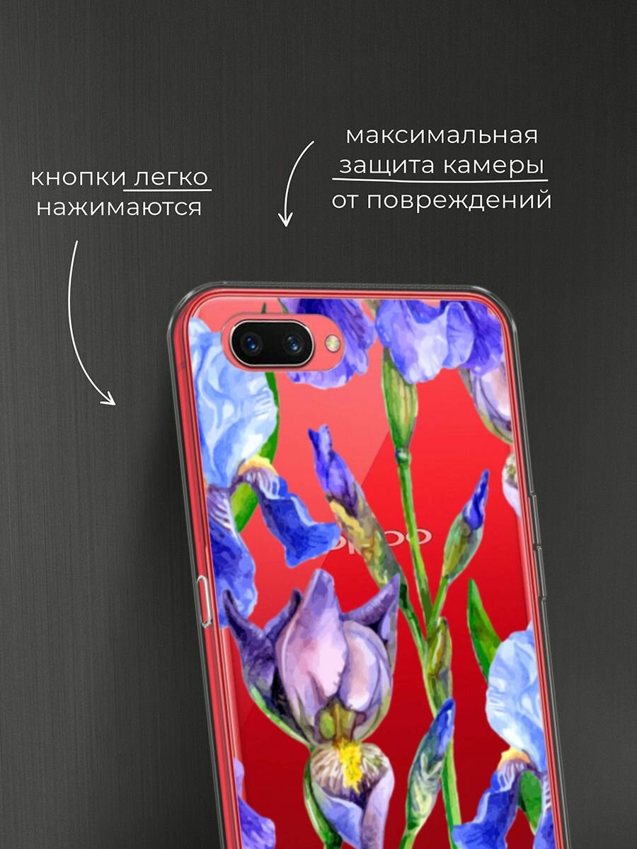 Чехол на Oppo A3s / Oppo A3s с принтом "Синие ирисы", прозрачный — фото 1
