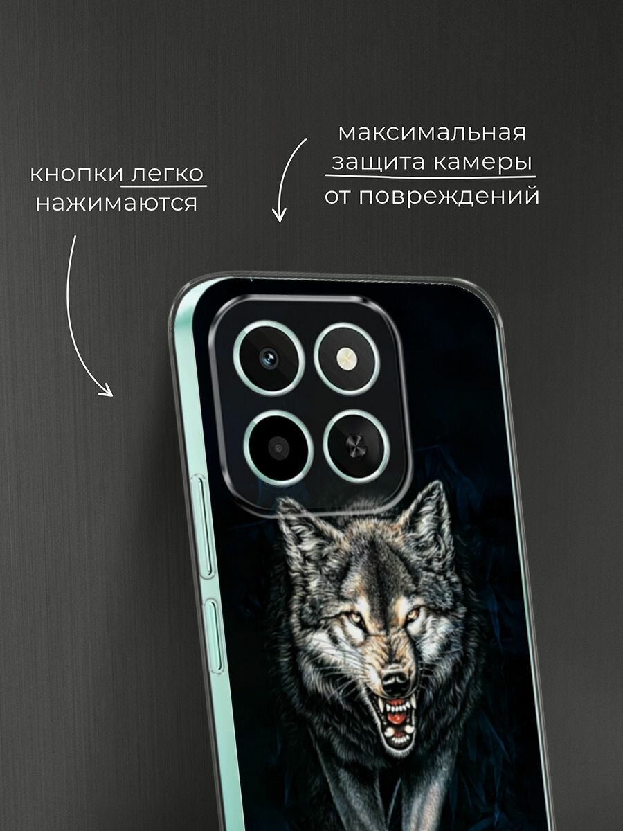 Чехол на Honor X6c / Хонор X6c с принтом "Злобный волк из ночи" — фото 1