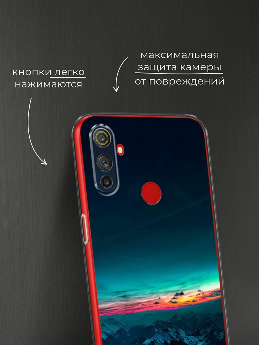 Силиконовый чехол на Realme C3 / Реалми C3 с принтом "Закат в горах" — фото 1