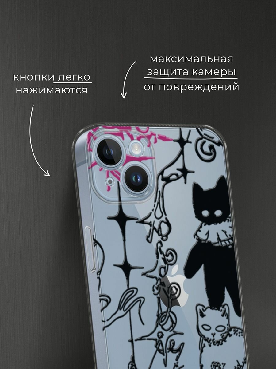 Чехол на Apple iPhone 14 / Айфон 14 с принтом "Готические котики" — фото 1