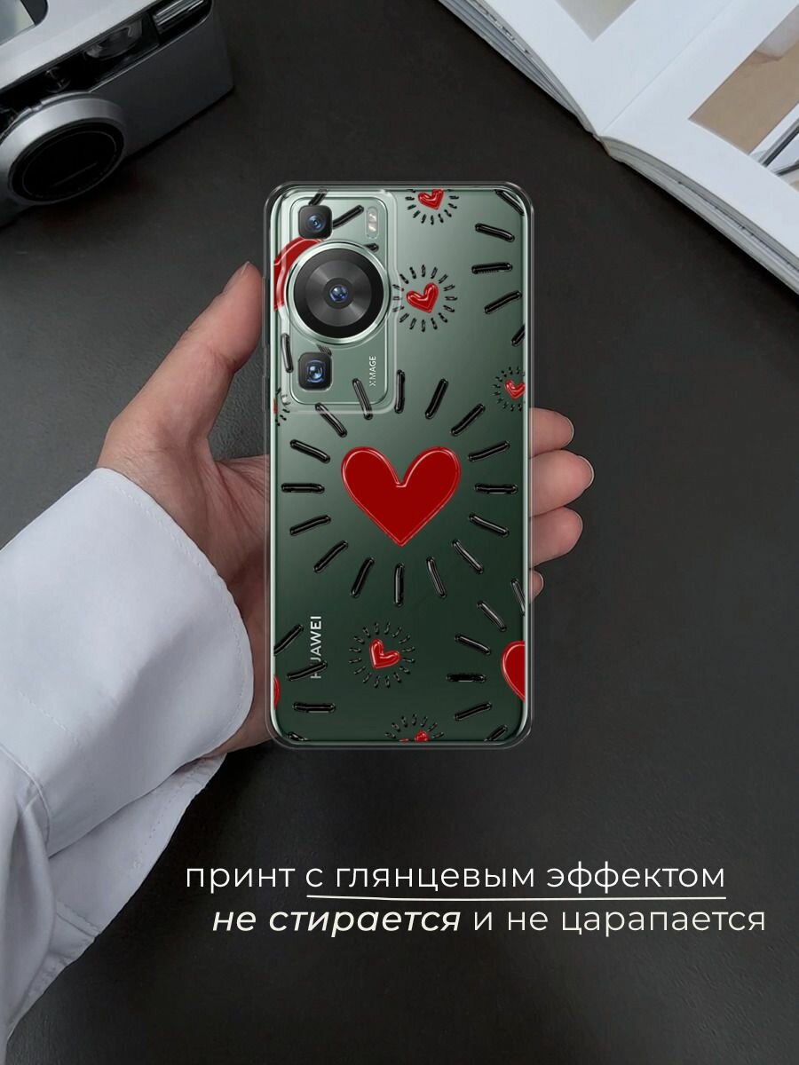 Чехол на Huawei P60/P60 Pro / Хуавей P60/P60 Про с принтом "Бордовые сердца паттерн" — фото 1