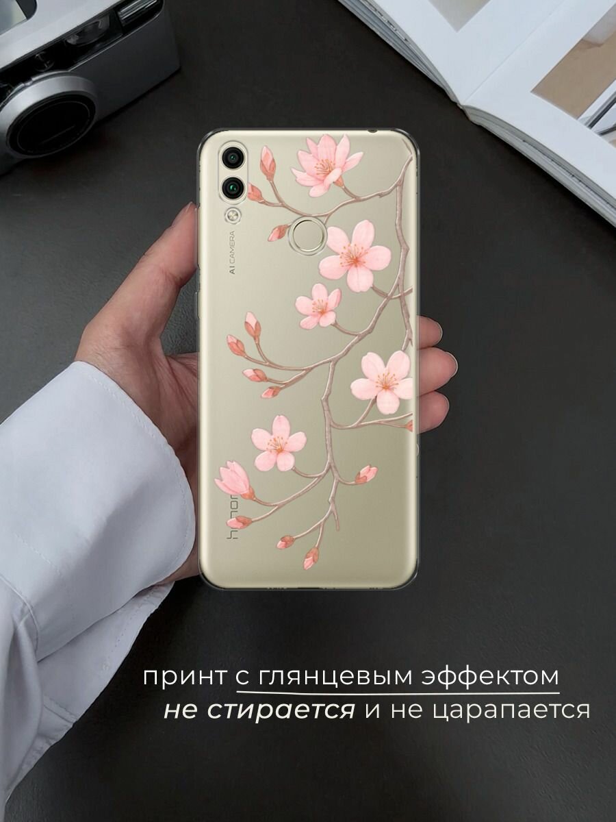 Чехол на Honor 8C / Хонор 8С с принтом "Веточка распускающейся сакуры 2" — фото 1