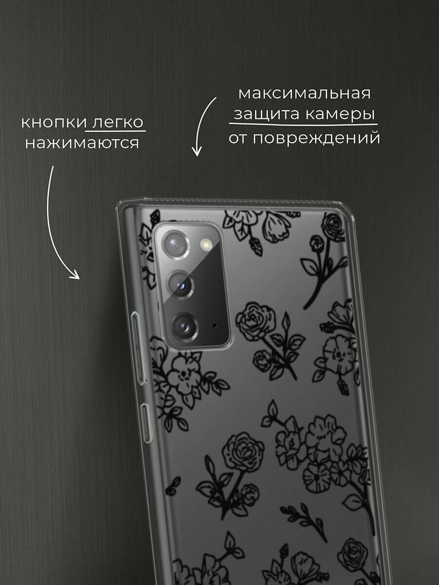 Чехол на Samsung Galaxy Note 20 / Самсунг Галакси Ноут 20 с принтом "Черные розы паттерн", прозрачный — фото 1