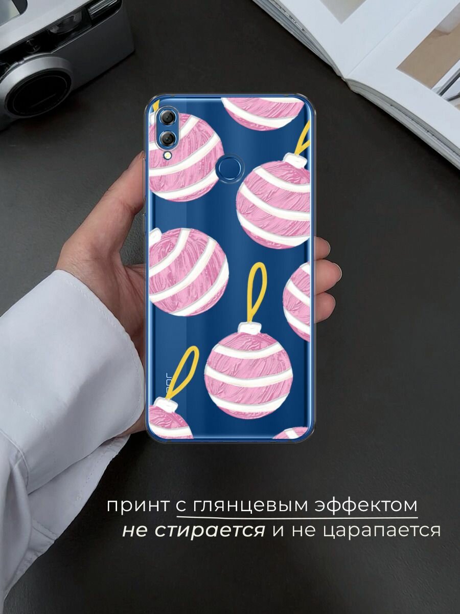Чехол на Honor 8X / Хонор 8Х с принтом "Розовые новогодние шарики 3" — фото 1