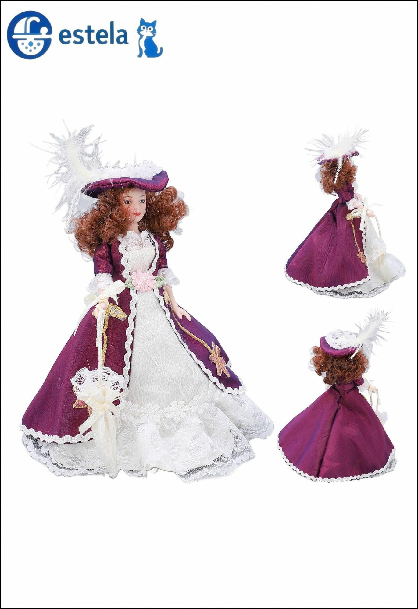 Эксклюзивная викторианская фарфоровая кукла 16,5 см масштаба 1/12 с артикуляцией, облаченная в темнофиолетовые аксессуары юбки и шляпы, для интерьера домика