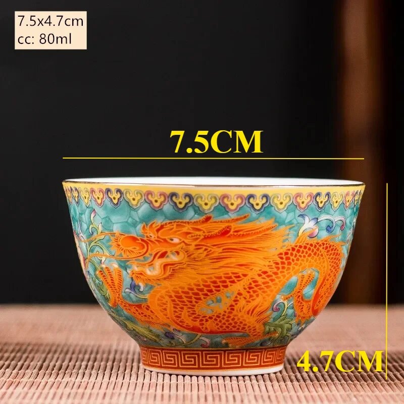 Керамический гайвань JINGDE TEA SET с рисунком дракона и феникса, Бирюзовый