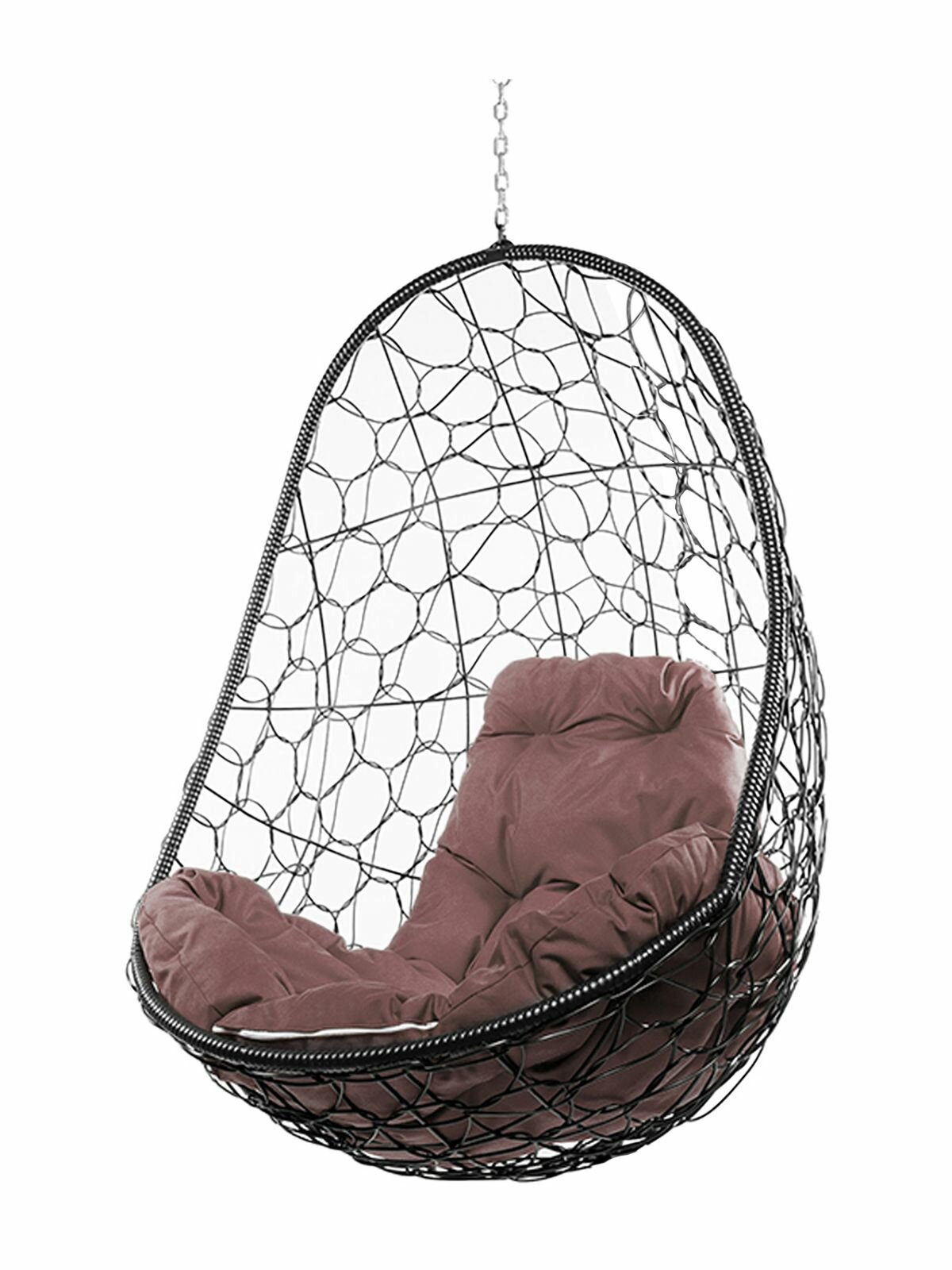 Подвесное кресло овал (без стойки), с ротангом черное, коричневая подушка