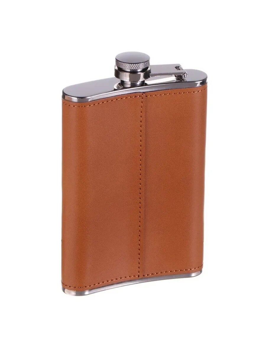 Стильная фляжка из нержавеющей стали с кожаной оплёткой
