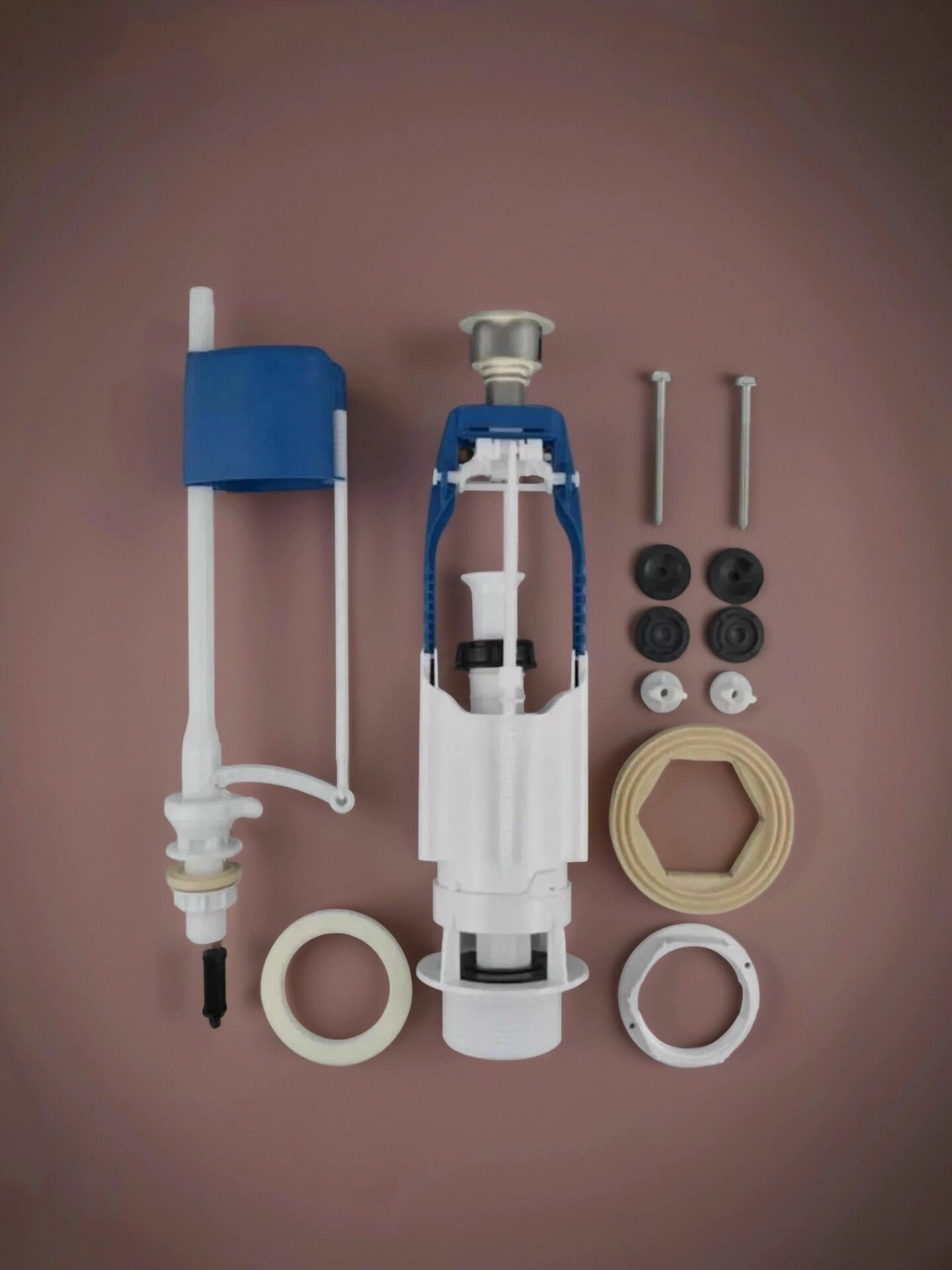 Арматура для бочка унитаза Укладс нижним подводом, однорежимная, кнопка хром 105.57.14.03