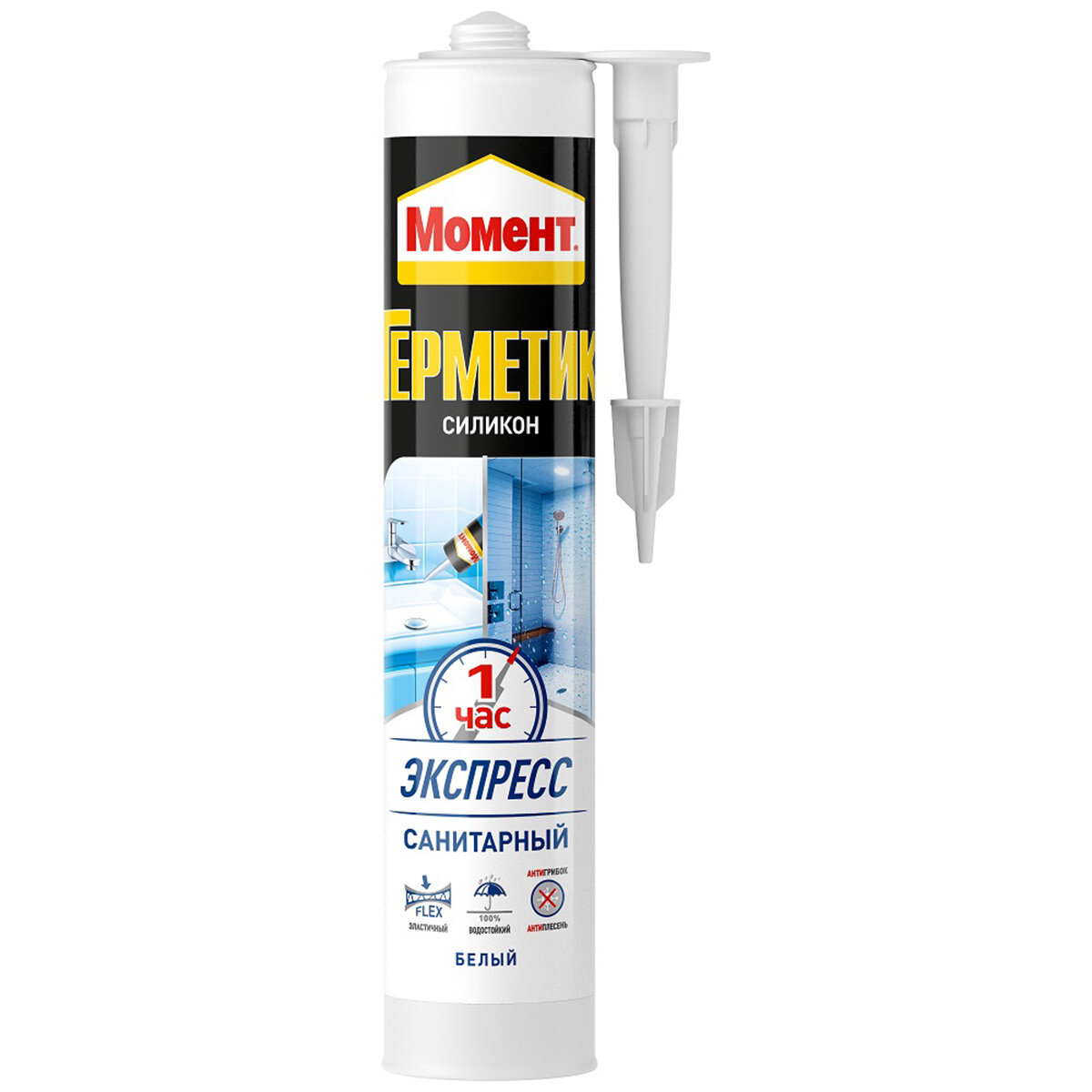 Герметик HENKEL "Момент", силиконовый, санитарный, экспресс, белый, 280 мл