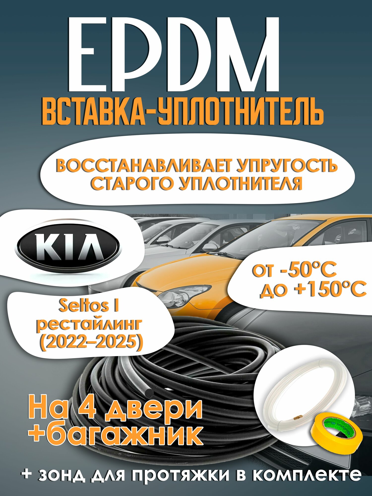 EPDM вставка-уплотнитель для дверей автомобиля Kia Seltos I рестайлинг (2022-2025) / Киа Селтос 1 поколение рестайлинг