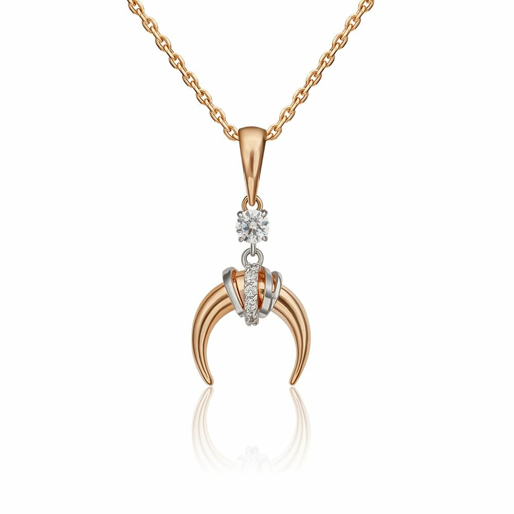 Подвеска, комбинированное золото, 585 проба, родирование, фианит