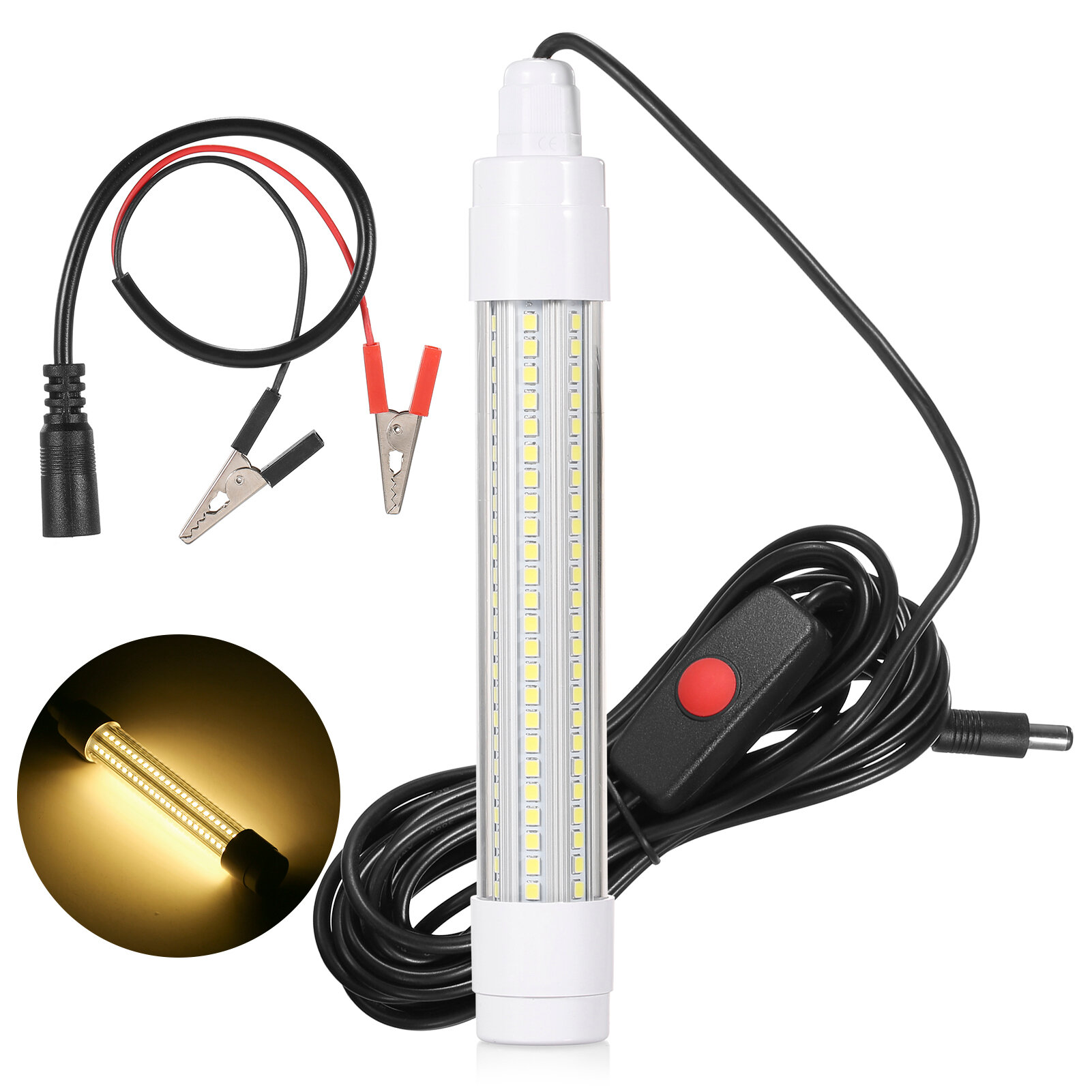 Акустический фонарь для рыбалки с 144 светодиодами, подводный, для поиска рыбы, ночная, приманка, привлечение рыбы, цвета: белый, желтый, зеленый, синий, мощность 16Вт, напряжение AC/DC 12-36В, яркость 1600 люмен, водонепроницаемость IP68, длина провода