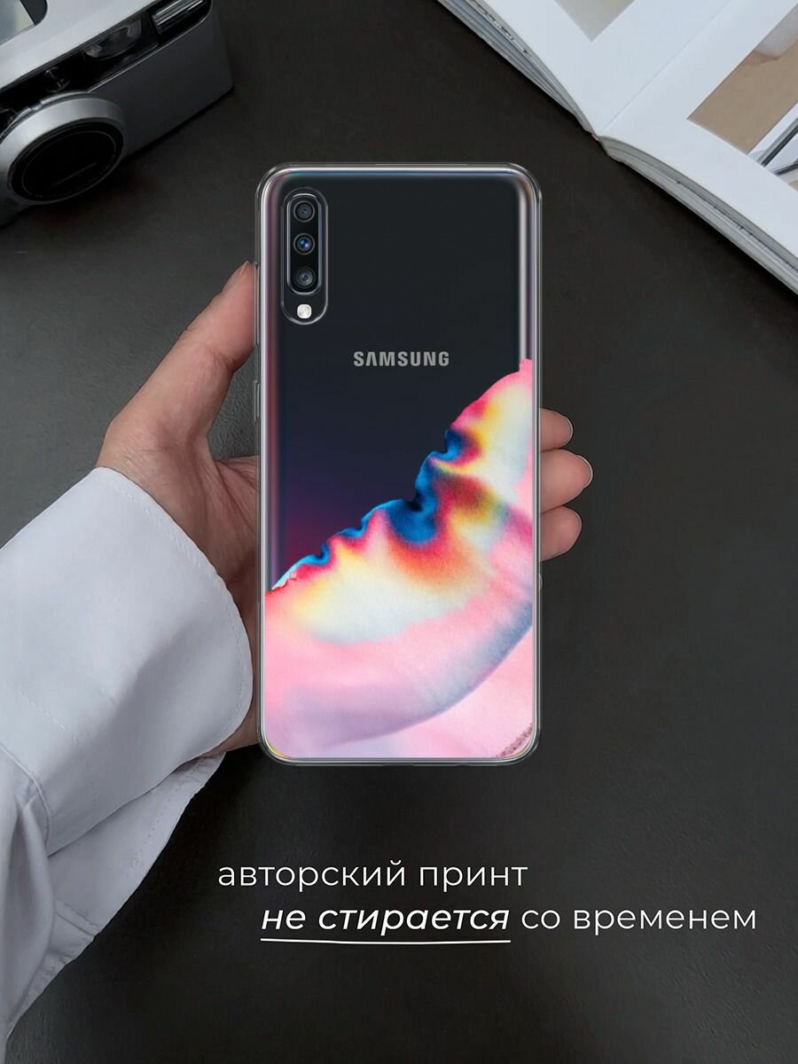 Чехол на Samsung Galaxy A70 / Самсунг Галакси А70 с принтом Розовая акварель, прозрачный — фото 1